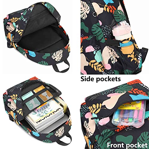 Baolab Girls Teen School Backpack with Lunch Bag Pencil Case Bookbag Set Water Resistant Daypacks Lightweight (Black)