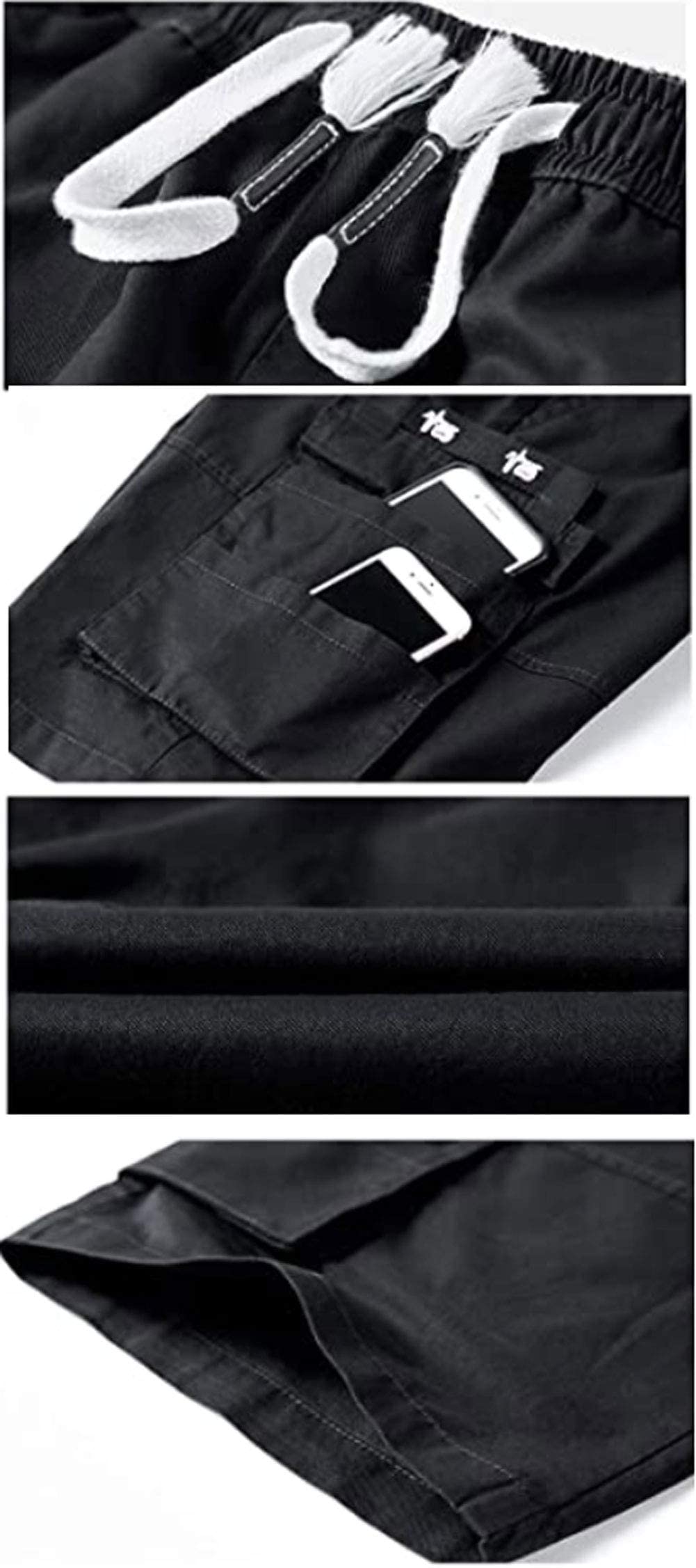 XinYangNi Men's Cargo Shorts Elastic Waist Drawstring Cotton Loose Fit Casual Lightweight Outdoor Multi Pocket Twill Pants Beige Size: 34