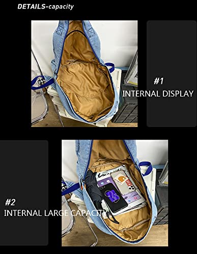 Canvas Backpack Lightweight Travel Daypack Student Rucksack Laptop Backpack Denim Medium Handbag for Women Blue (2)