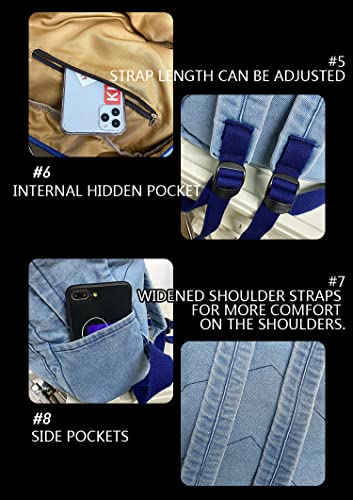 Canvas Backpack Lightweight Travel Daypack Student Rucksack Laptop Backpack Denim Medium Handbag for Women Blue (2)