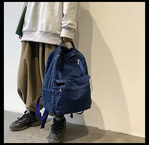 Canvas Backpack Lightweight Travel Daypack Student Rucksack Laptop Backpack Denim Medium Handbag for Women Blue (2)