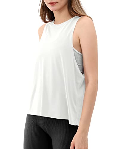 ODODOS 3-Pack Loose Tank Tops for Women Sleeveless Casual Athletic Workout Yoga Shirts, Black, White, Heather Grey, Medium