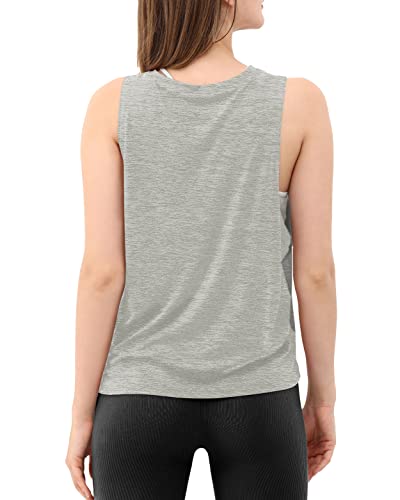 ODODOS 3-Pack Loose Tank Tops for Women Sleeveless Casual Athletic Workout Yoga Shirts, Black, White, Heather Grey, Medium