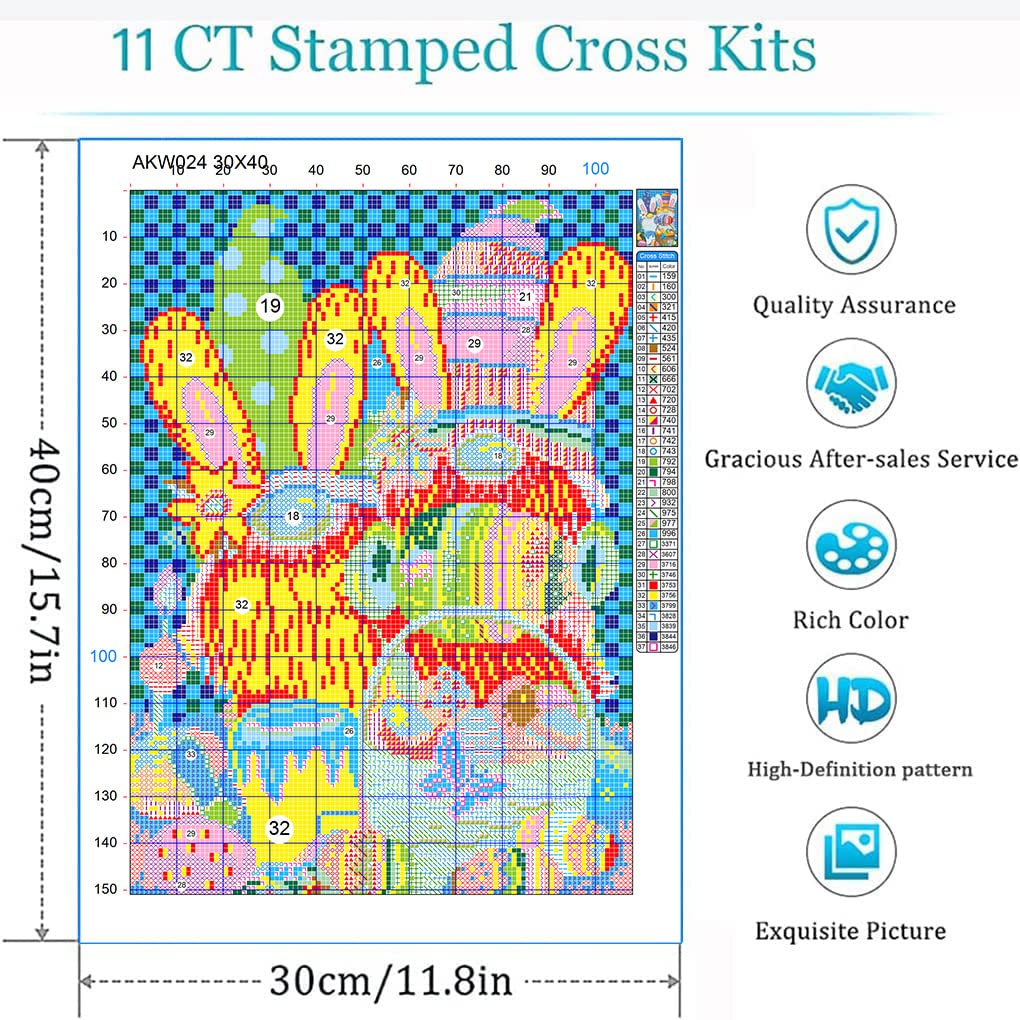 Eiazuiks 4 Packs Stamping Cross Stitch Kit, Gnomes Counting Cross Stitch Kit for Adult Beginners, Full Line DIY Cross Stitch Stitching Kit for Home Decor Cross Stitch Patterns 11.8x15.7 inches