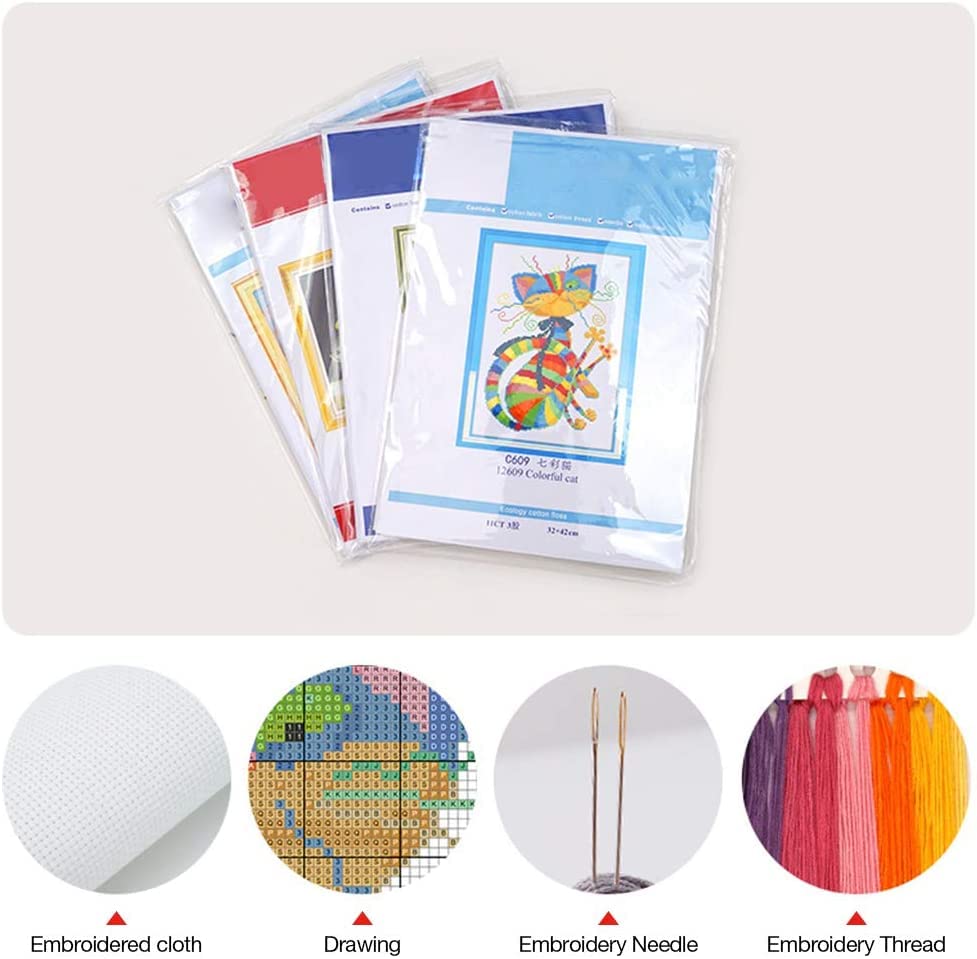 Eiazuiks 4 Packs Stamping Cross Stitch Kit, Gnomes Counting Cross Stitch Kit for Adult Beginners, Full Line DIY Cross Stitch Stitching Kit for Home Decor Cross Stitch Patterns 11.8x15.7 inches