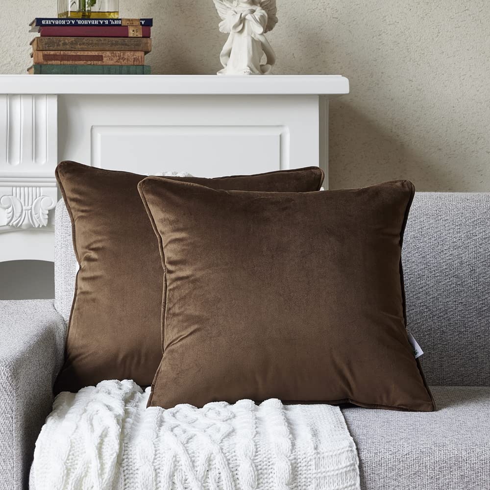 ECOGEOUS Decorative Pillows for Bed,Decor Pillow for Livingroom, Decorative Pillow for Couch,18"x18" in Chocolate Brown,Pack of 2