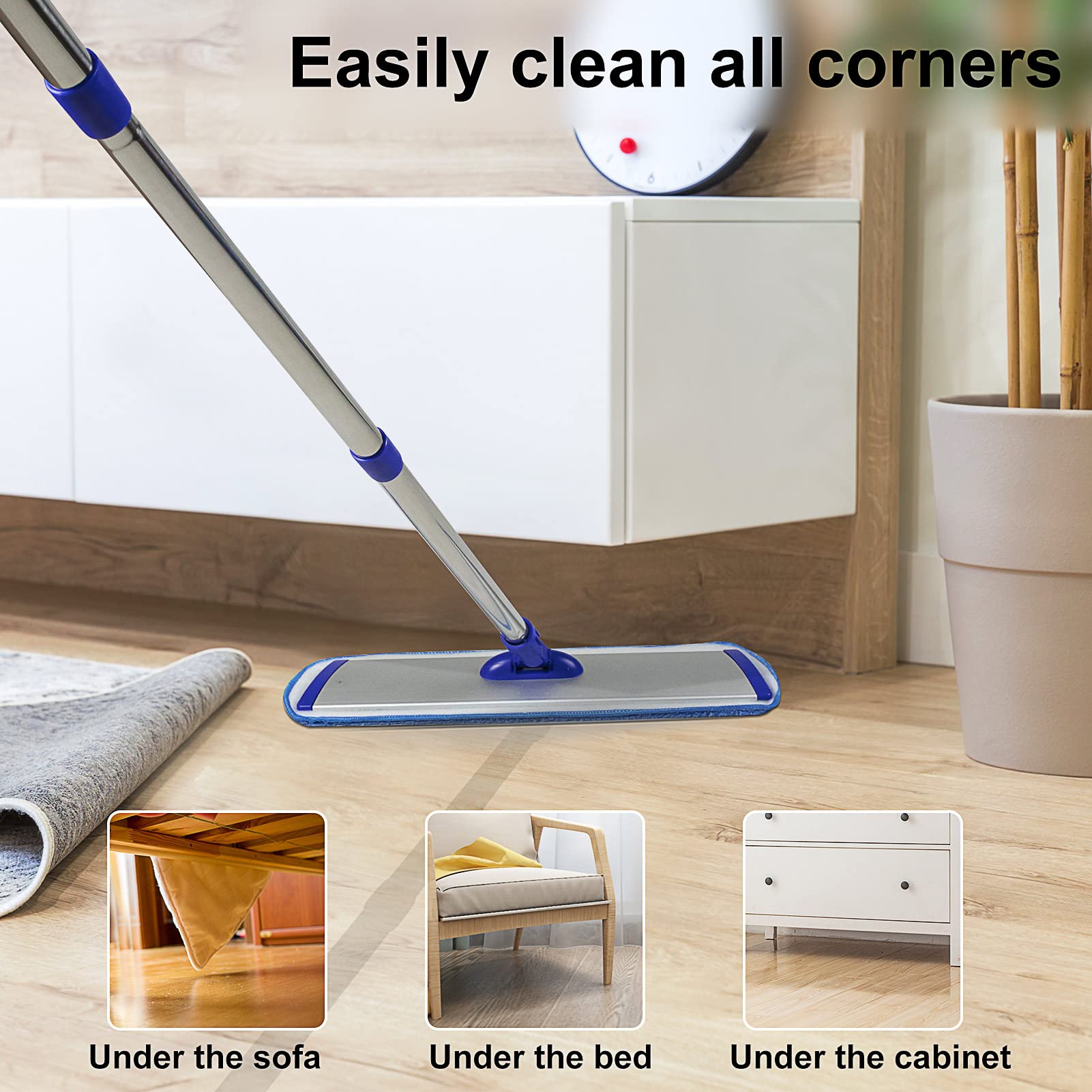 18" Microfiber Mops for Floor Cleaning,Microfiber Mop with 2 Dry Pads & 2 Wet Pads & 1 Pad Brush and a Mop Storage Unit,Microfiber Mops for Hardwood,Tile,Vinyl, Laminate,Floor Cleaning