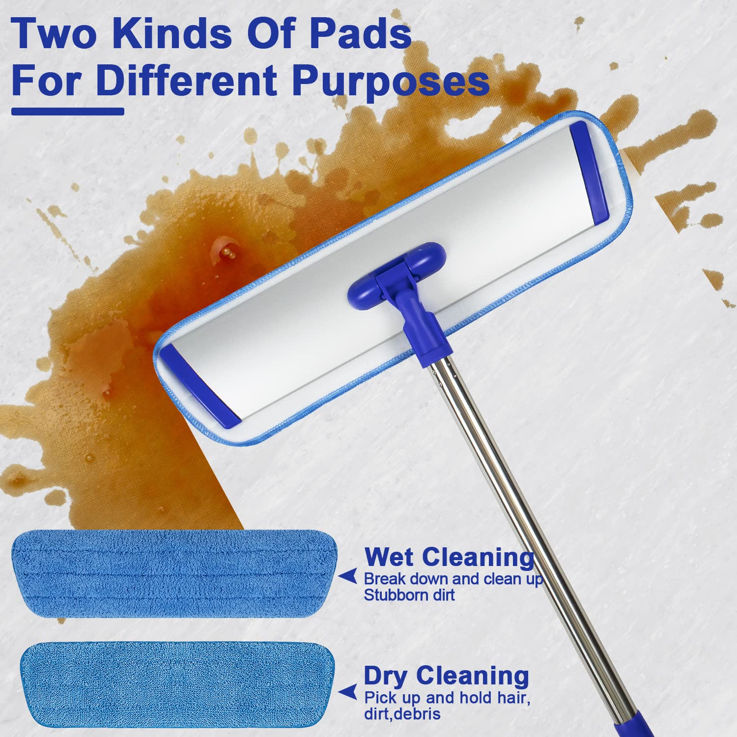18" Microfiber Mops for Floor Cleaning,Microfiber Mop with 2 Dry Pads & 2 Wet Pads & 1 Pad Brush and a Mop Storage Unit,Microfiber Mops for Hardwood,Tile,Vinyl, Laminate,Floor Cleaning