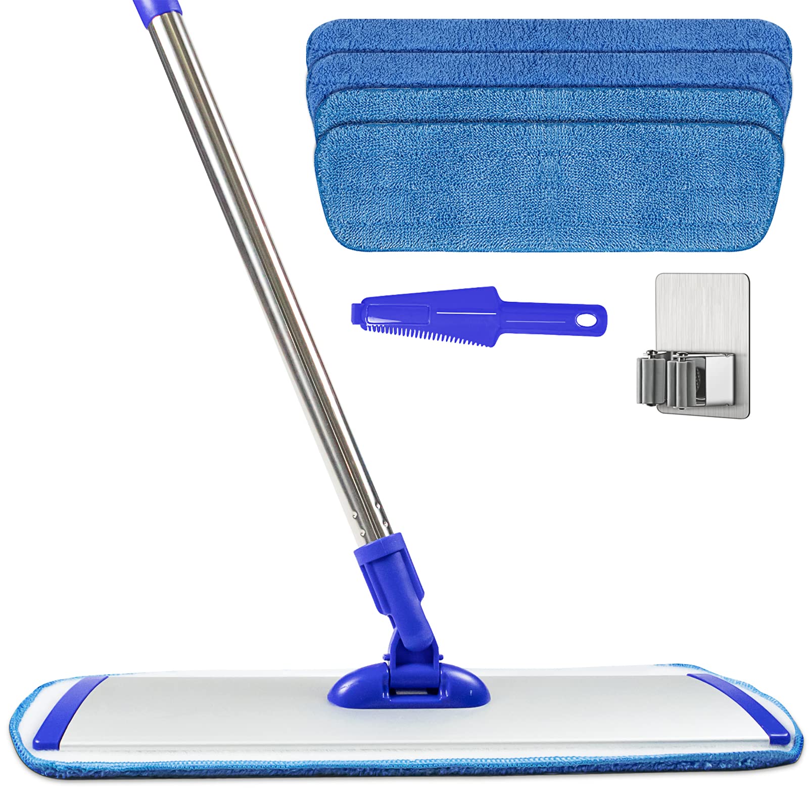 18" Microfiber Mops for Floor Cleaning,Microfiber Mop with 2 Dry Pads & 2 Wet Pads & 1 Pad Brush and a Mop Storage Unit,Microfiber Mops for Hardwood,Tile,Vinyl, Laminate,Floor Cleaning