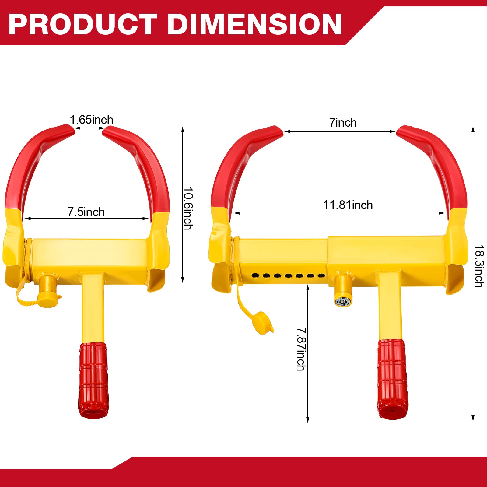 3 Pcs Wheel Lock for Cars, Heavy Duty Trailer Wheel Lock Universal Security Anti Theft Tire Clamp for Vehicles Boot Camper SUV ATV Boat Motorcycle Golf Cart Deterrent(Yellow, Red)
