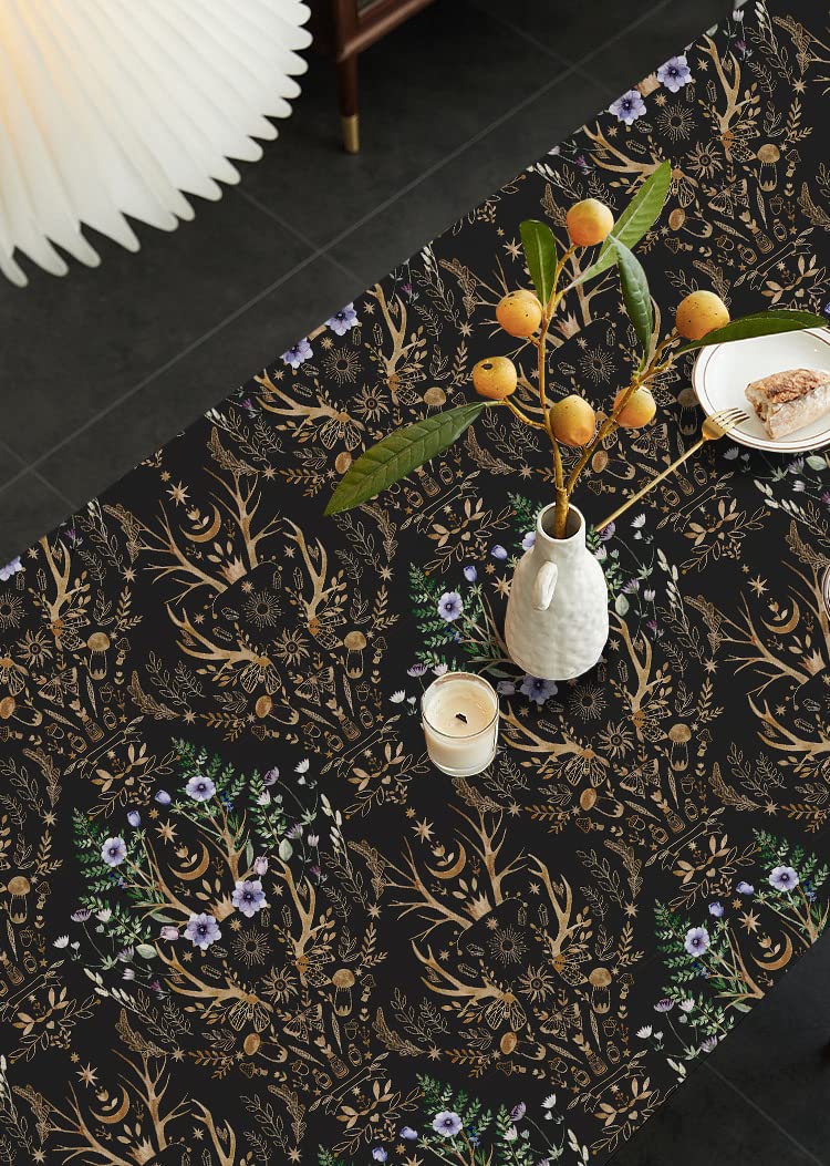 HAOKHOME Gothic Wallpaper Peel and Stick Retro Floral Damask Bronze/Black/Purple Witchy Wall Decor Bathroom Removable Mural 17.7in x 9.8ft