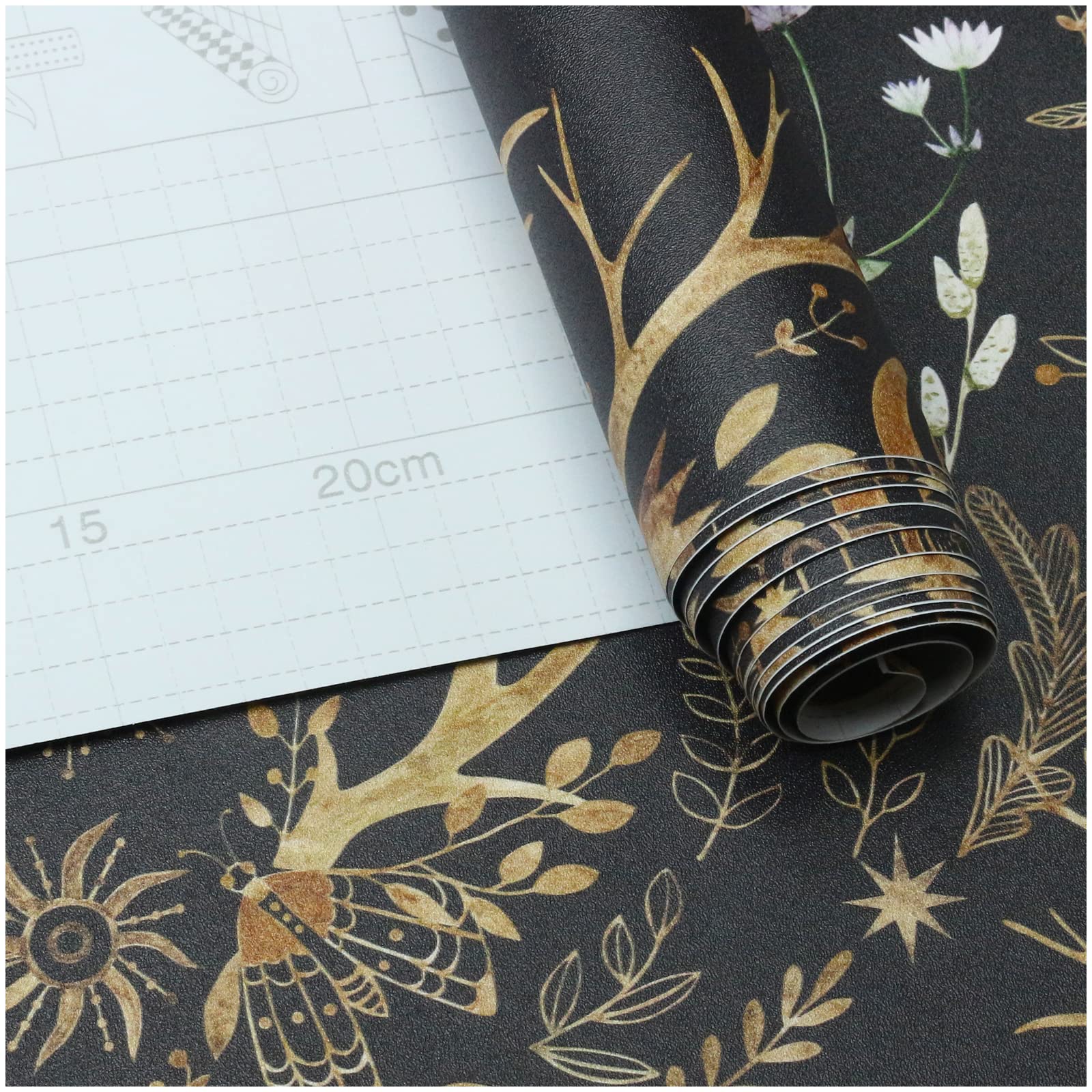HAOKHOME Gothic Wallpaper Peel and Stick Retro Floral Damask Bronze/Black/Purple Witchy Wall Decor Bathroom Removable Mural 17.7in x 9.8ft