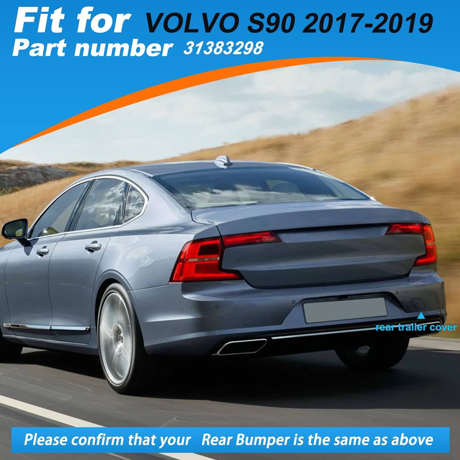 CZShiYue Rear Bumper Tow Hook Cover Fit for Volvo S90 2017 2018 2019 Towing Eye Cap 31383298 398400101 (Black, Right Passenger Side) Xinpinsai