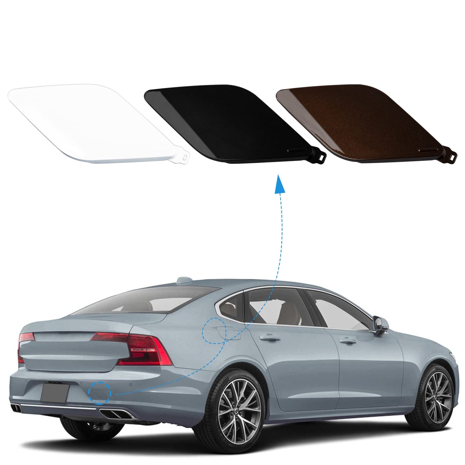 CZShiYue Rear Bumper Tow Hook Cover Fit for Volvo S90 2017 2018 2019 Towing Eye Cap 31383298 398400101 (Black, Right Passenger Side) Xinpinsai