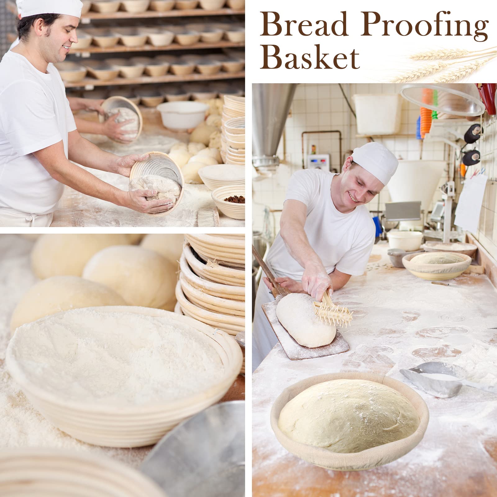 Set of 4 11.8" Bread Proofing Basket Round Sourdough Proofing Basket Bread Proofing Bowls for Rising and Baking Dough Proofing Rising Rattan Basket and Linen Liner Cloth for Home Bakers