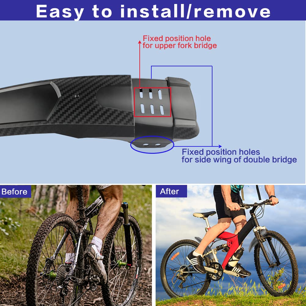 EZESO ESSENTIAL SKINCARE Mountain Bike Fender, MTB Mudguard, Front and Rear Bicycle Mudguard, Mud Guard Fits 20" 26" 27.5" 29" Universal Bike(2PCS)