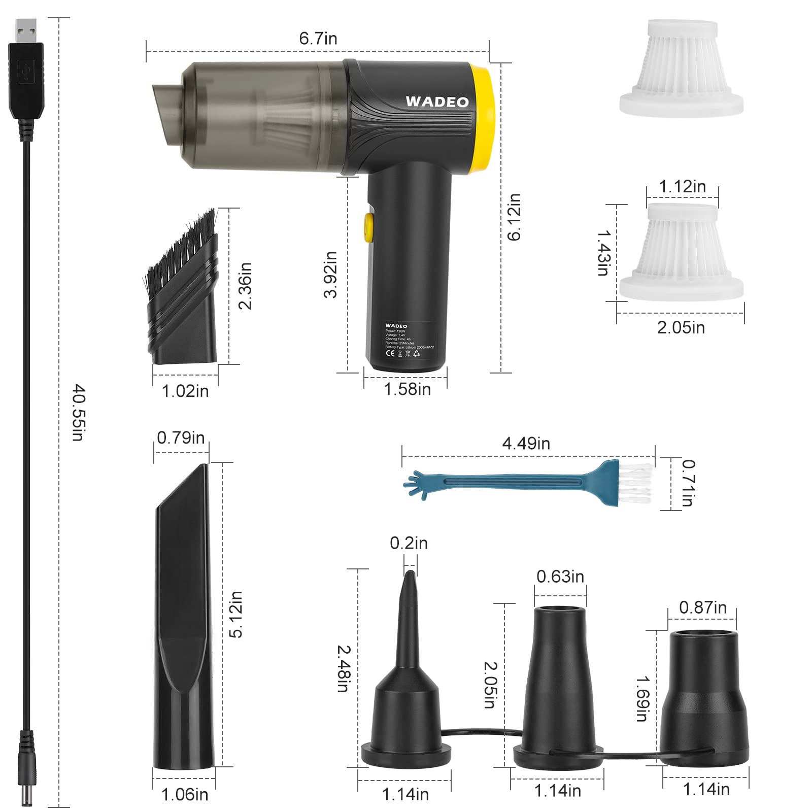 WADEO Handheld Vacuum Cordless, Car Vacuum Cordless Rechargeable 9000Pa, Hand Held Vacuum, Mini Vacuum with Blower, Portable Car Vacuum with LED Light, Wireless Vacuum Cleaner for Home Pet & Office