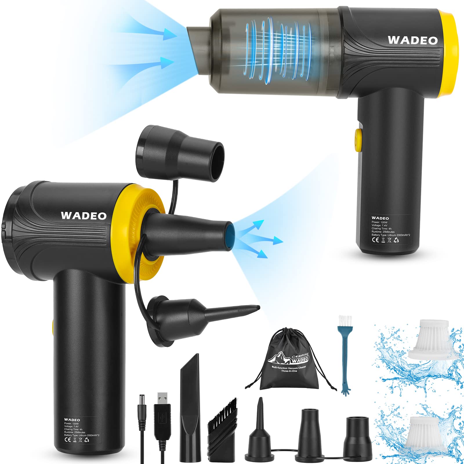 WADEO Handheld Vacuum Cordless, Car Vacuum Cordless Rechargeable 9000Pa, Hand Held Vacuum, Mini Vacuum with Blower, Portable Car Vacuum with LED Light, Wireless Vacuum Cleaner for Home Pet & Office