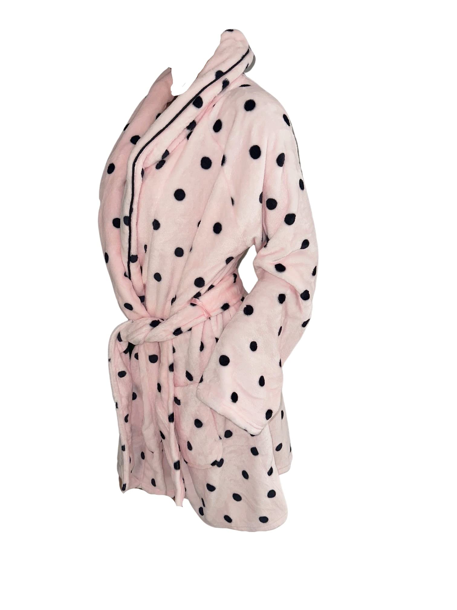 Victoria's Secret Short Cozy Robe Color Pink Black Dot Size XL/XX-Large New