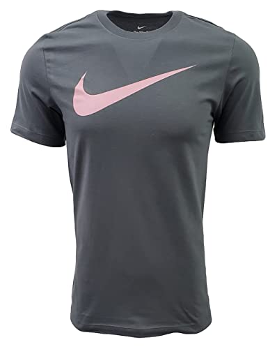 Nike Sportswear Men's Swoosh Tee (Small, Slate Grey/Plush Pink Swoosh)