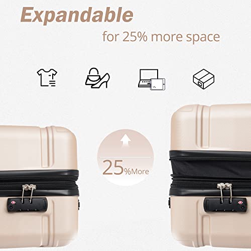 Merax Luggage Sets 3 Piece Suitcase, Hardside Suit case with Spinner Wheels Lightweight TSA Lock, Champagne, 20/24/28 Inch