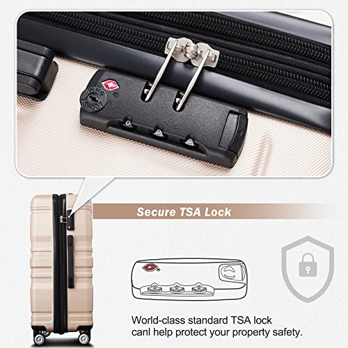 Merax Luggage Sets 3 Piece Suitcase, Hardside Suit case with Spinner Wheels Lightweight TSA Lock, Champagne, 20/24/28 Inch
