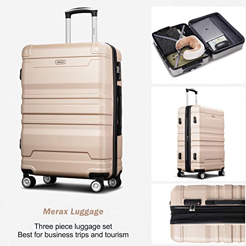 Merax Luggage Sets 3 Piece Suitcase, Hardside Suit case with Spinner Wheels Lightweight TSA Lock, Champagne, 20/24/28 Inch