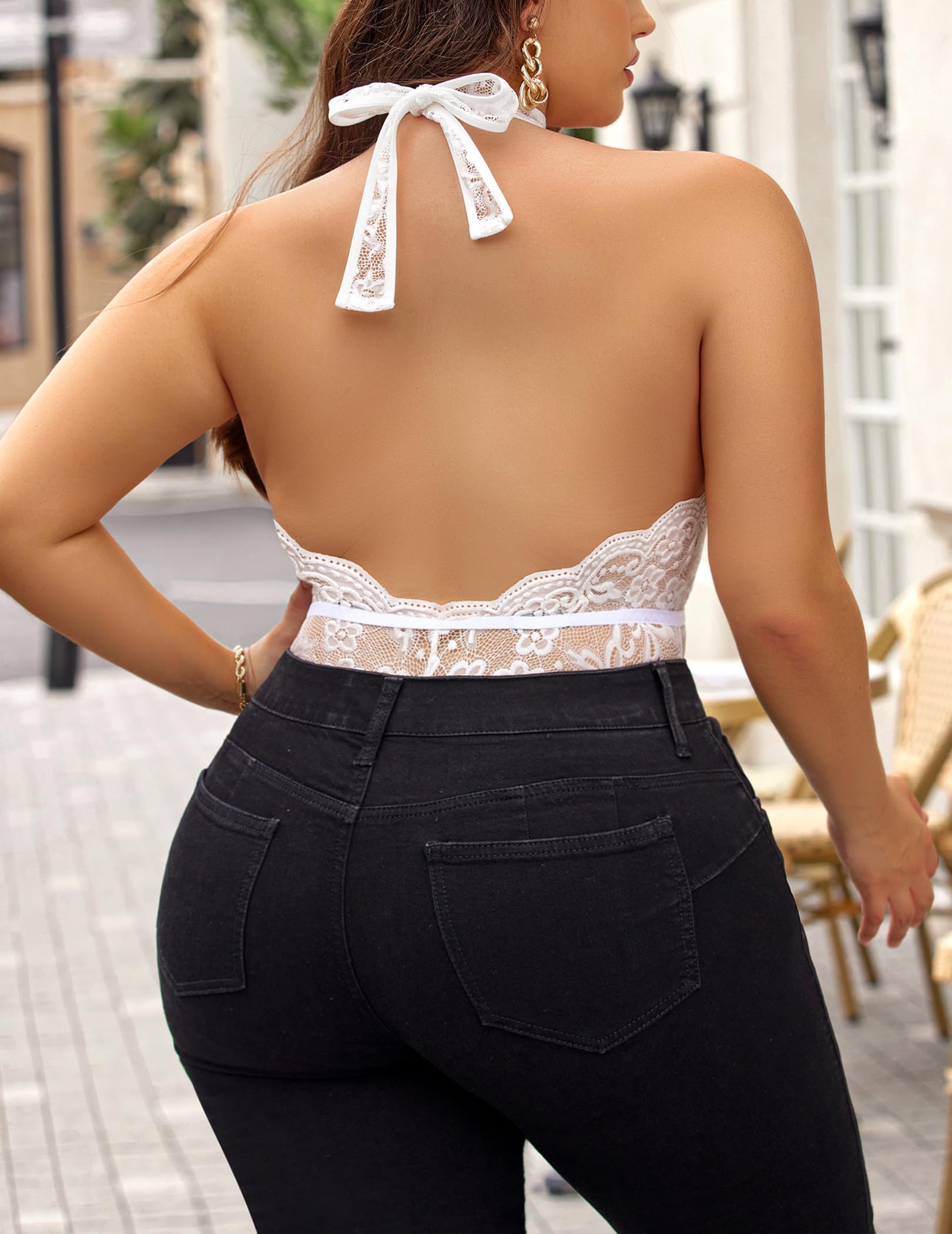 Avidlove Plus Size Lingerie for Women Halter Lace Bodysuit Teddy Babydoll White 20 Plus