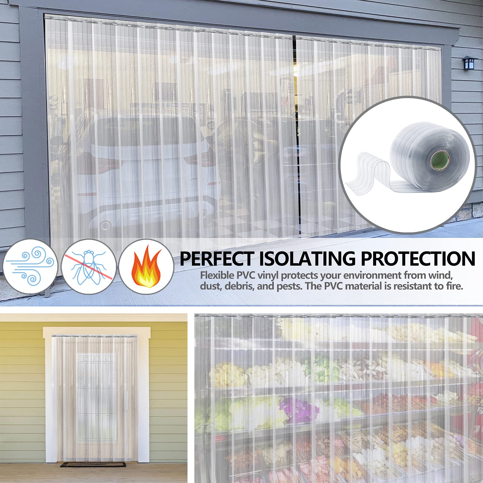 Toriexon Plastic Vinyl Replacement Strip Curtain 25' x 7.6', 0.08' Thickness Walk in Freezer Cooler Curtain Strips for Warehouse Commercial Entry Doors, Pet Doors