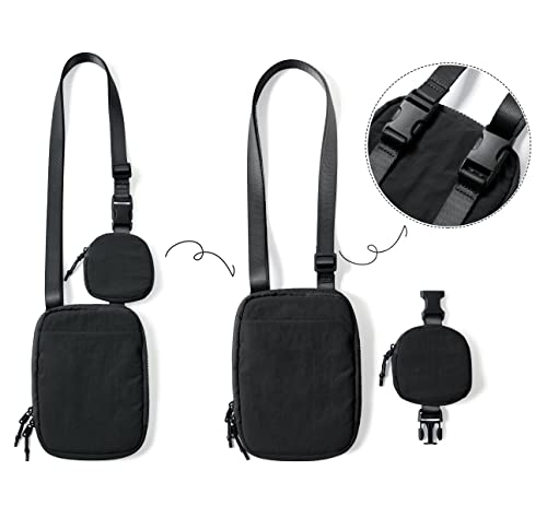 ODODOS Unisex Crossbody Bag with Removable Small Pouch Adjustable Belt Bag for Cell Phone Travel Workout Running Hiking, Black