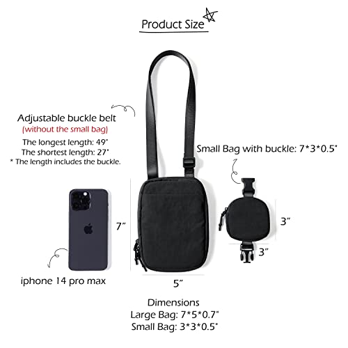 ODODOS Unisex Crossbody Bag with Removable Small Pouch Adjustable Belt Bag for Cell Phone Travel Workout Running Hiking, Black