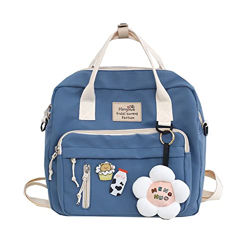 Kawaii Backpack with Kawaii Pin and Accessories Cute Tote Bag with Flower Accessories Pins Laptop Bag (A-Blue)