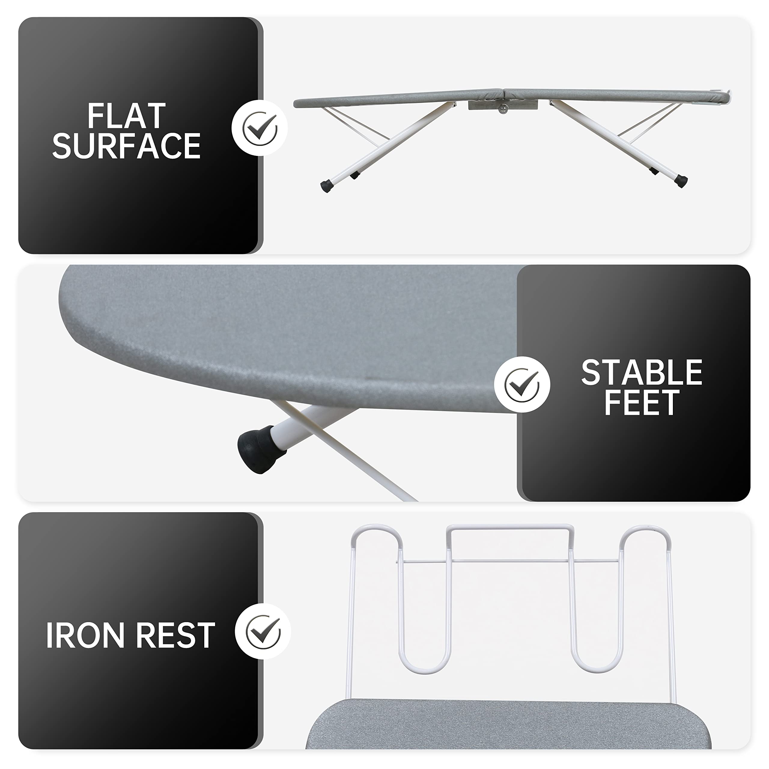 ZOES HOMEWARE Tabletop Ironing Board,Portable Iron Board with Iron Rest, Foldable Small Ironing Board with Heat Resistant Cover and 100% Cotton Pad, 31.5"x11.8"x7", Grey