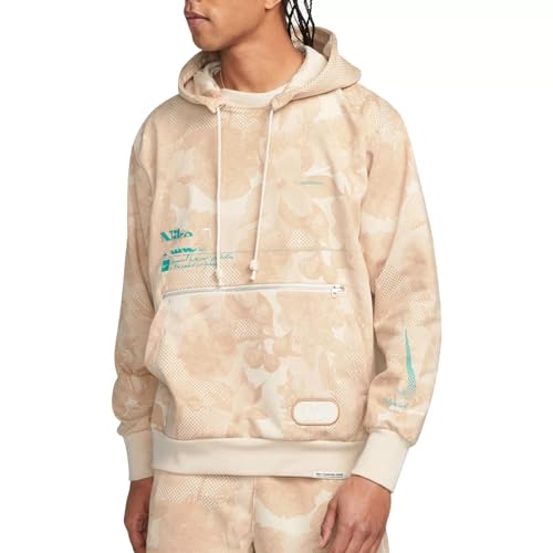 Nike Men's Standard Issue Dri-Fit Midweight Pullover Basketball Hoodie (Large, Pearl White/Flower AOP)