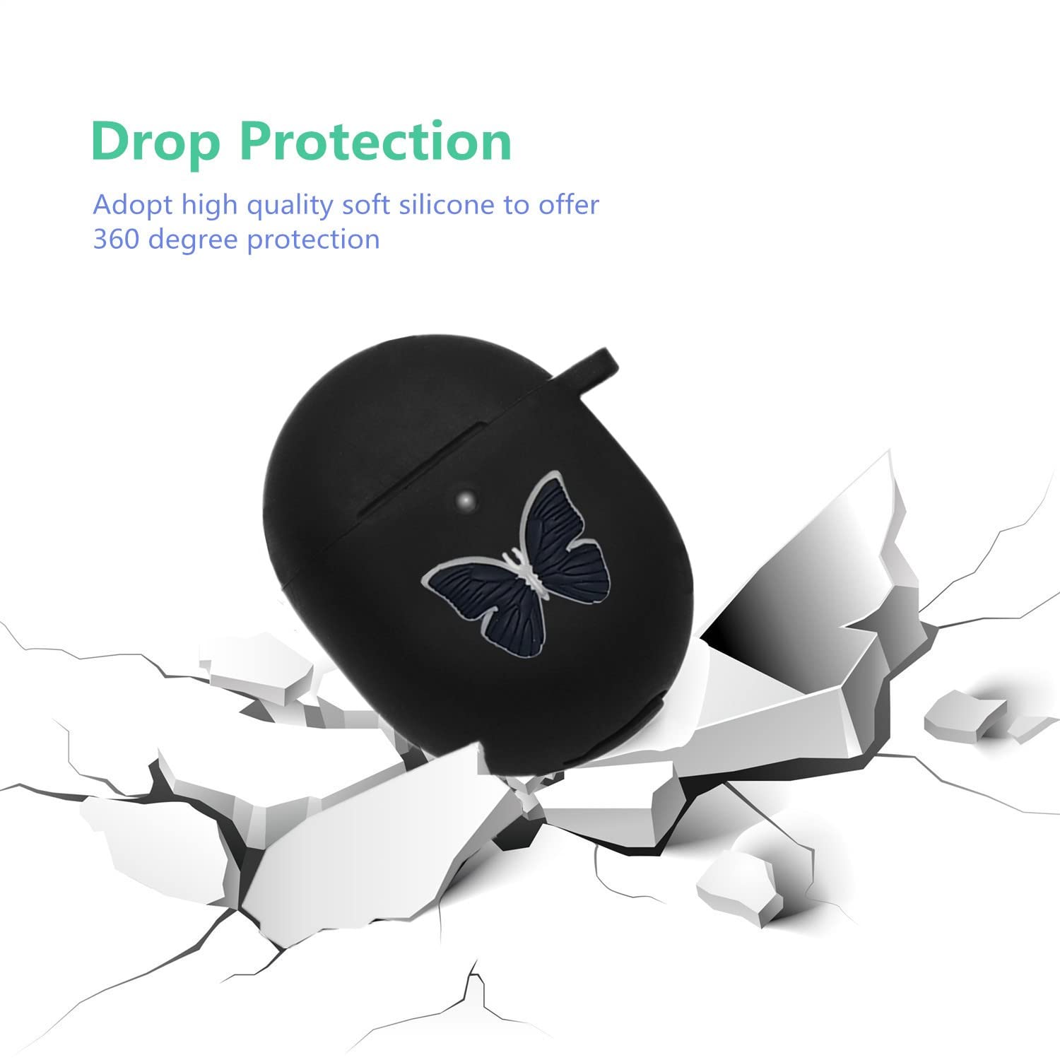 for Google Pixel Buds Pro Case Cover 2022 with Keychain, Cute Cartoon Butterfly Soft Silicone Skin Cover Shockproof Pixel Buds Pro Charging Earbuds Protective Accesorries for Women Girls Men (Black)