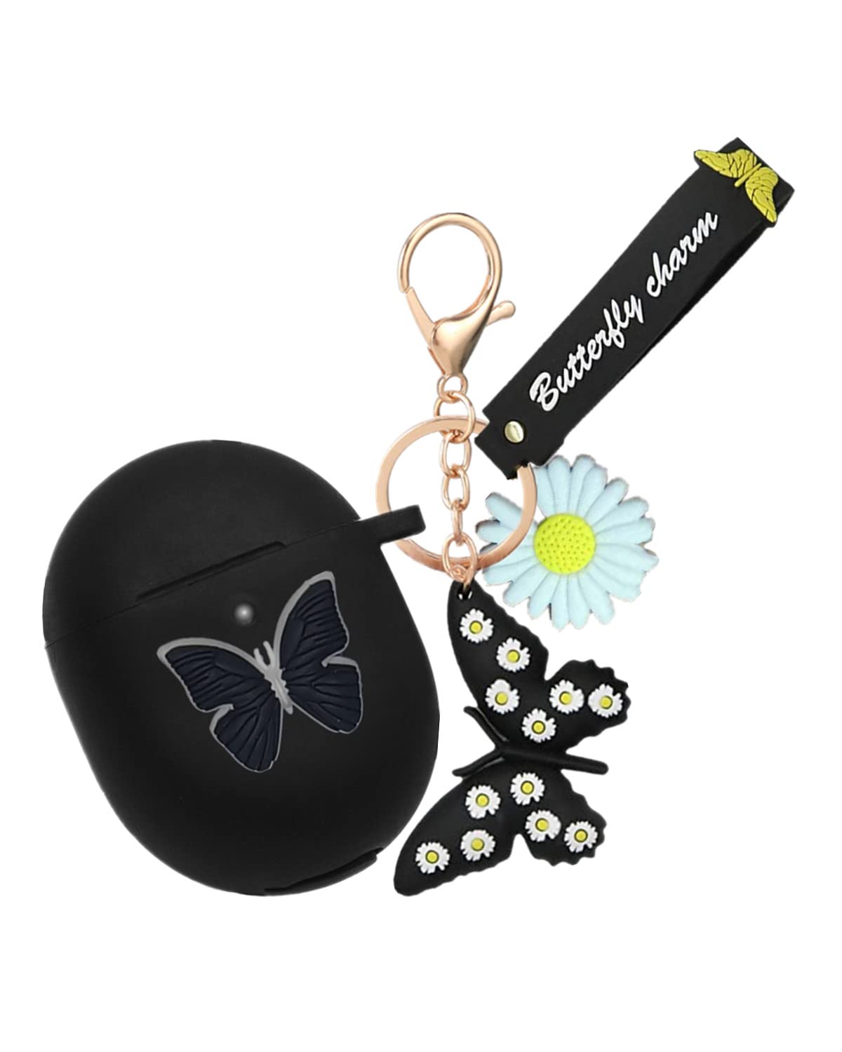 for Google Pixel Buds Pro Case Cover 2022 with Keychain, Cute Cartoon Butterfly Soft Silicone Skin Cover Shockproof Pixel Buds Pro Charging Earbuds Protective Accesorries for Women Girls Men (Black)