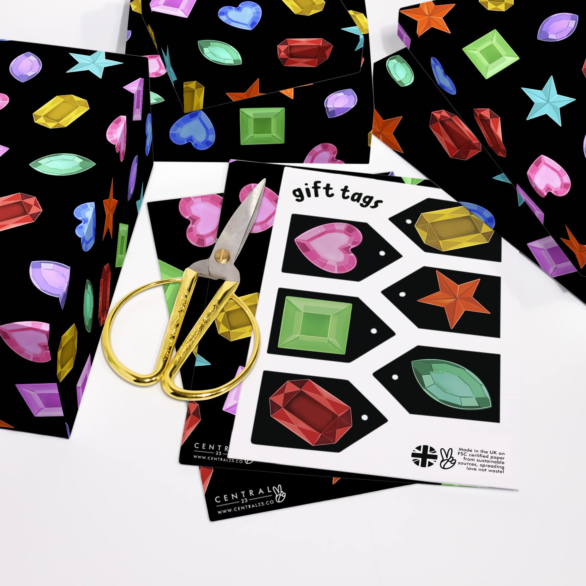 CENTRAL 23 Black Wrapping Paper - 6 Gift Wrap Sheets - Birthday Wrapping Paper Female Her Women - Comes With Stickers - Recyclable