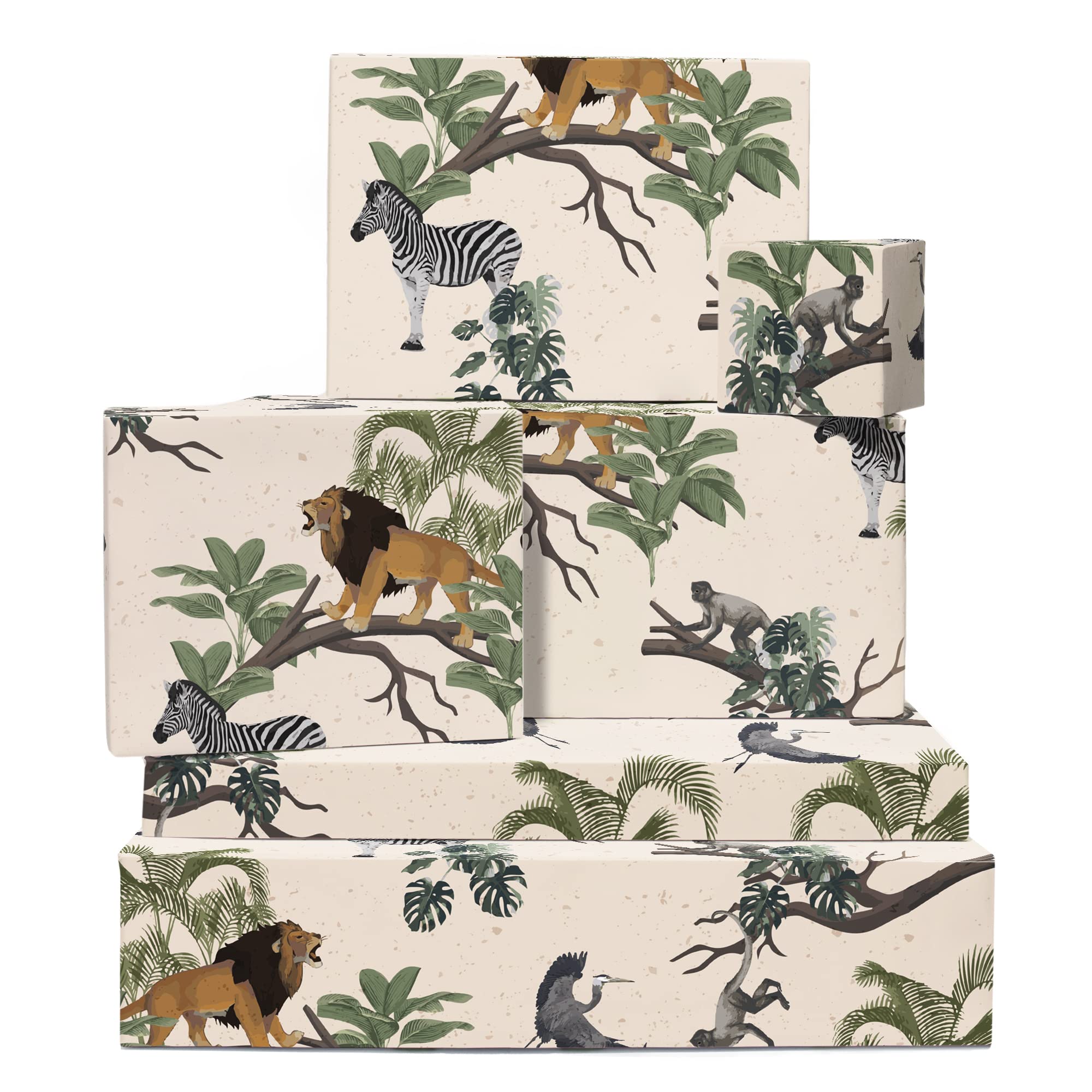 CENTRAL 23 Jungle Wrapping Paper For Kids - 6 Sheets Gift Wrap With Tags - Lion Zebra Monkey - For Boys And Girls - For Birthday Baby Shower