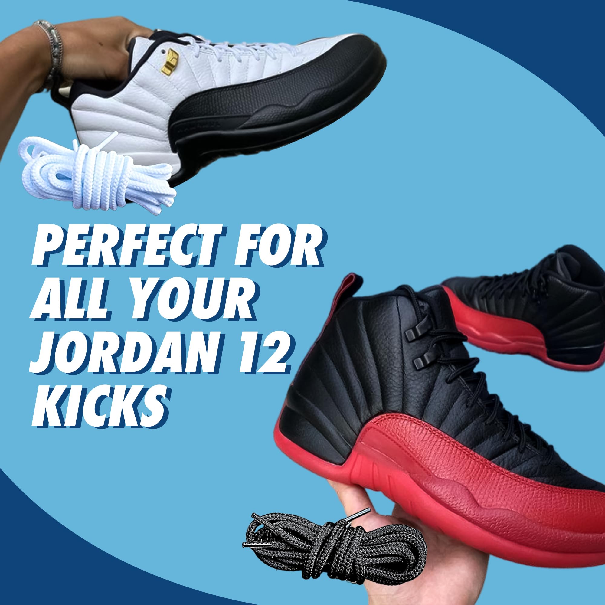 Proof Culture Jordan 12 Round Shoe Laces - Thick Athletic Laces for Tennis, Running, Hiking, Work, and Boots (67" Black)
