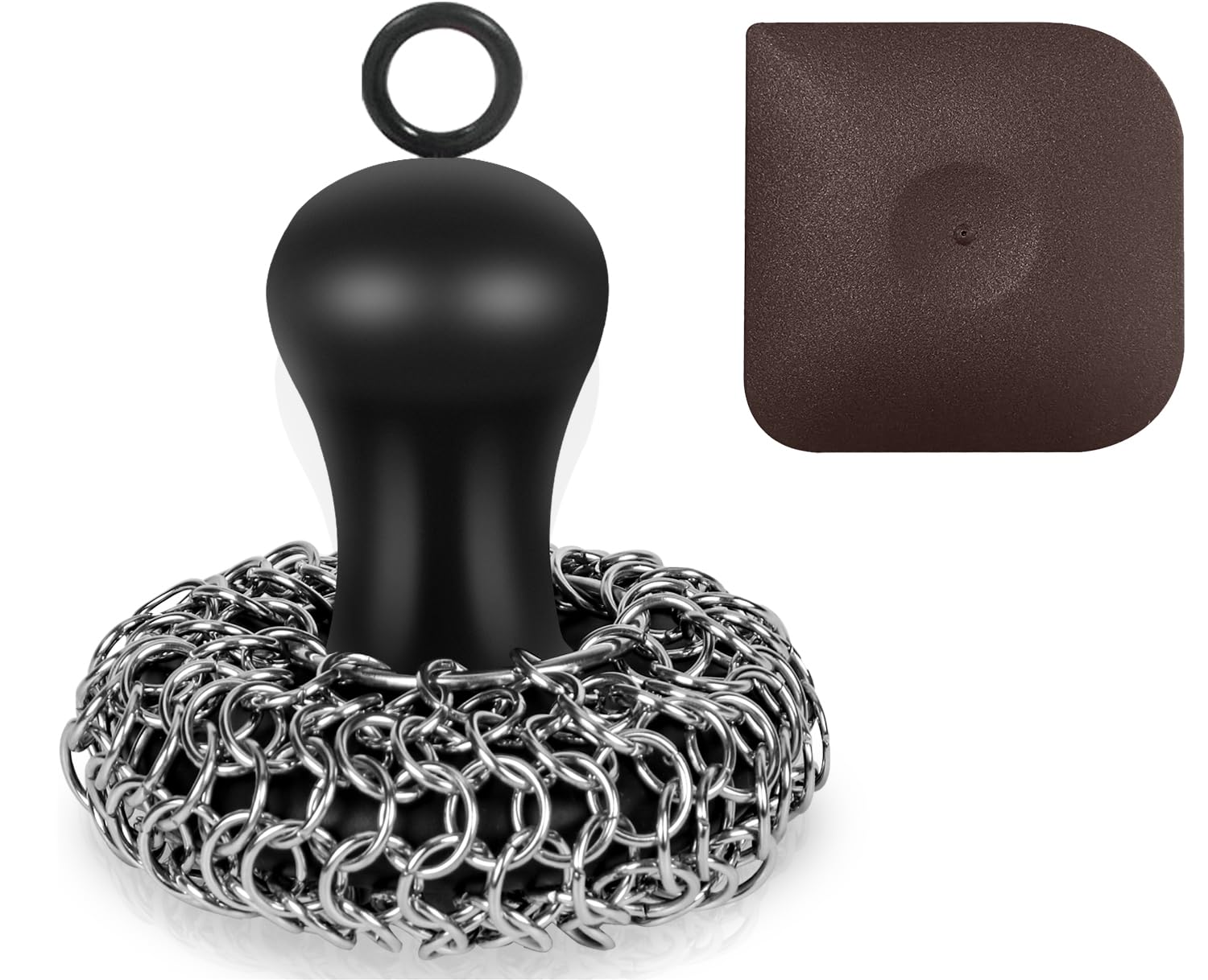 Cast Iron Cleaner Chainmail Scrubber with Pan Scraper Hanging Loop, Upgraded Cast Iron Scrubber 316 Chain Mail Scrubber for Pan, Skillet, Grill Dutch Oven Metal Brush Cleaning Castiron