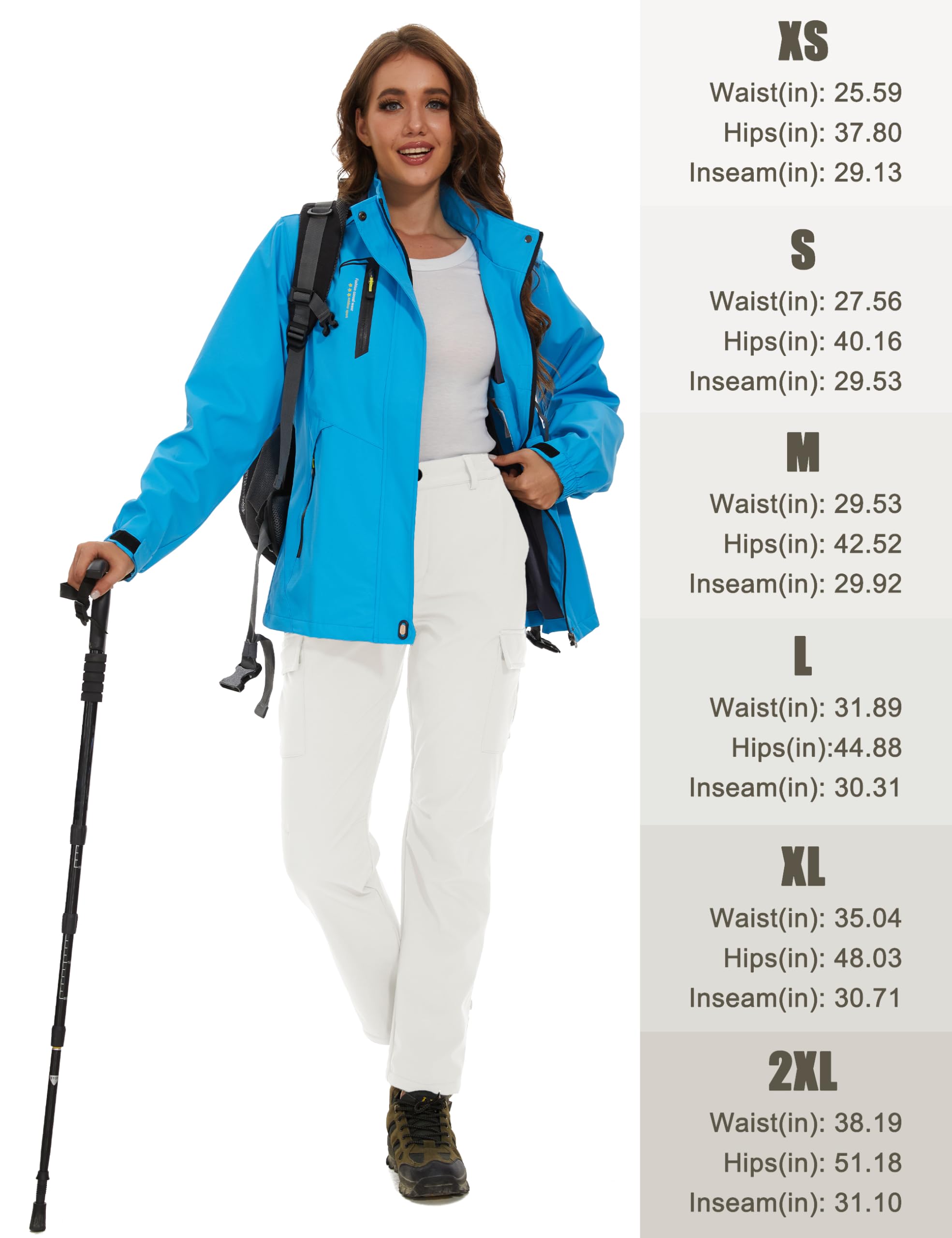 MAGCOMSEN Snow Pants Women Waterproof Insulated Outdoor Snow Softshell Pants Cold Outdoor Fleece Fleece Lined Pants White, 2XL