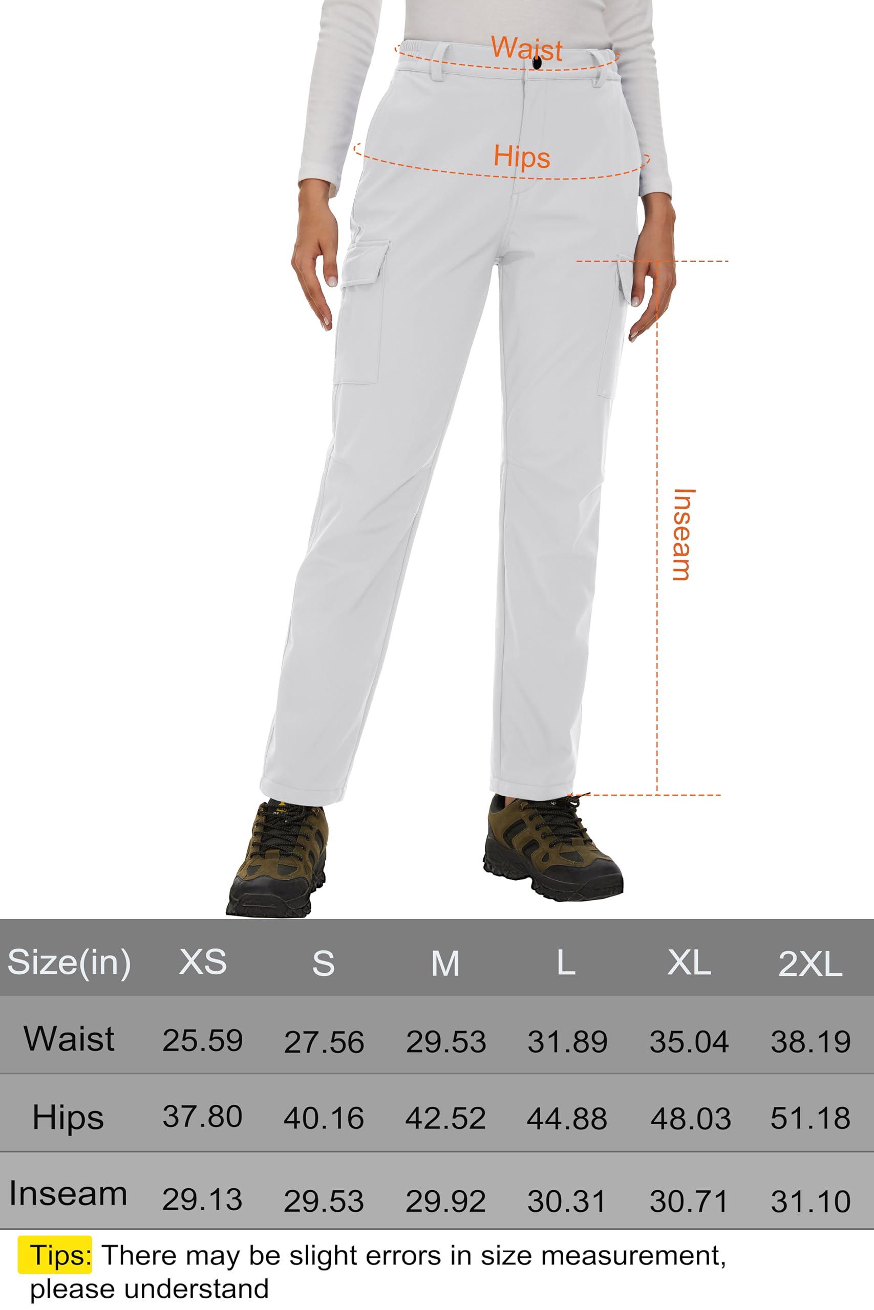 MAGCOMSEN Snow Pants Women Waterproof Insulated Outdoor Snow Softshell Pants Cold Outdoor Fleece Fleece Lined Pants White, 2XL