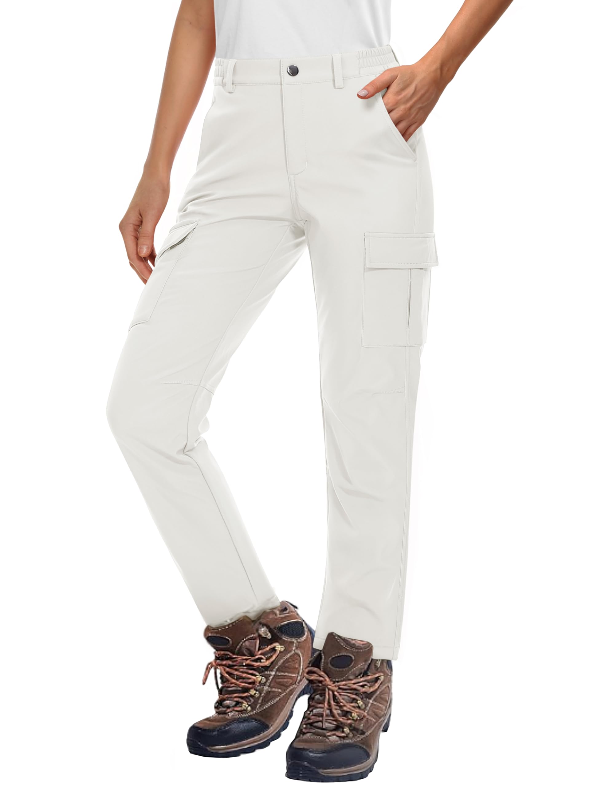 MAGCOMSEN Snow Pants Women Waterproof Insulated Outdoor Snow Softshell Pants Cold Outdoor Fleece Fleece Lined Pants White, 2XL