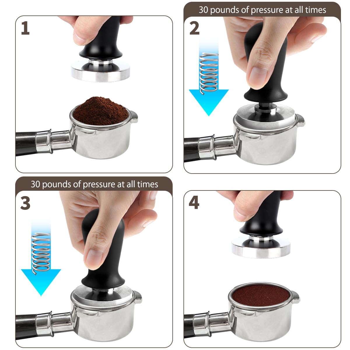 Espresso Tamper,Coffee Tamper with 30lb Calibrated Spring Loaded,53mm,54mm,Flat Stainless Steel Base Tamper for Barista,Espresso Accessories,Barista Tools