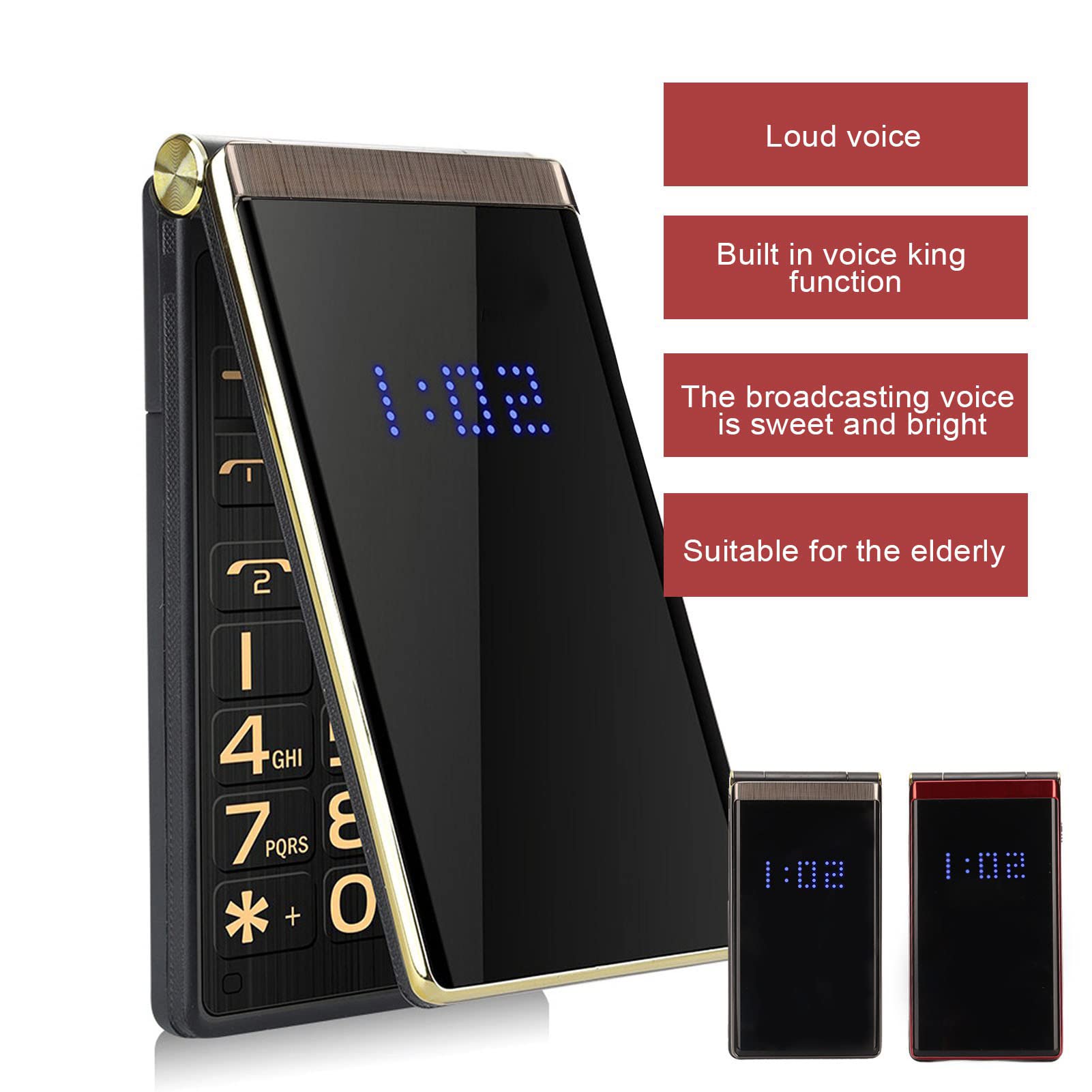 Diydeg Senior Flip Cell Phone, 2.8 Inch Screen Flip Phone for Seniors with Big Buttons, LED Flashlight, Audio Speaker, 5900mAh, Easy to Use, MP3 MP4 Unlocked Phones for Elderly (Red)