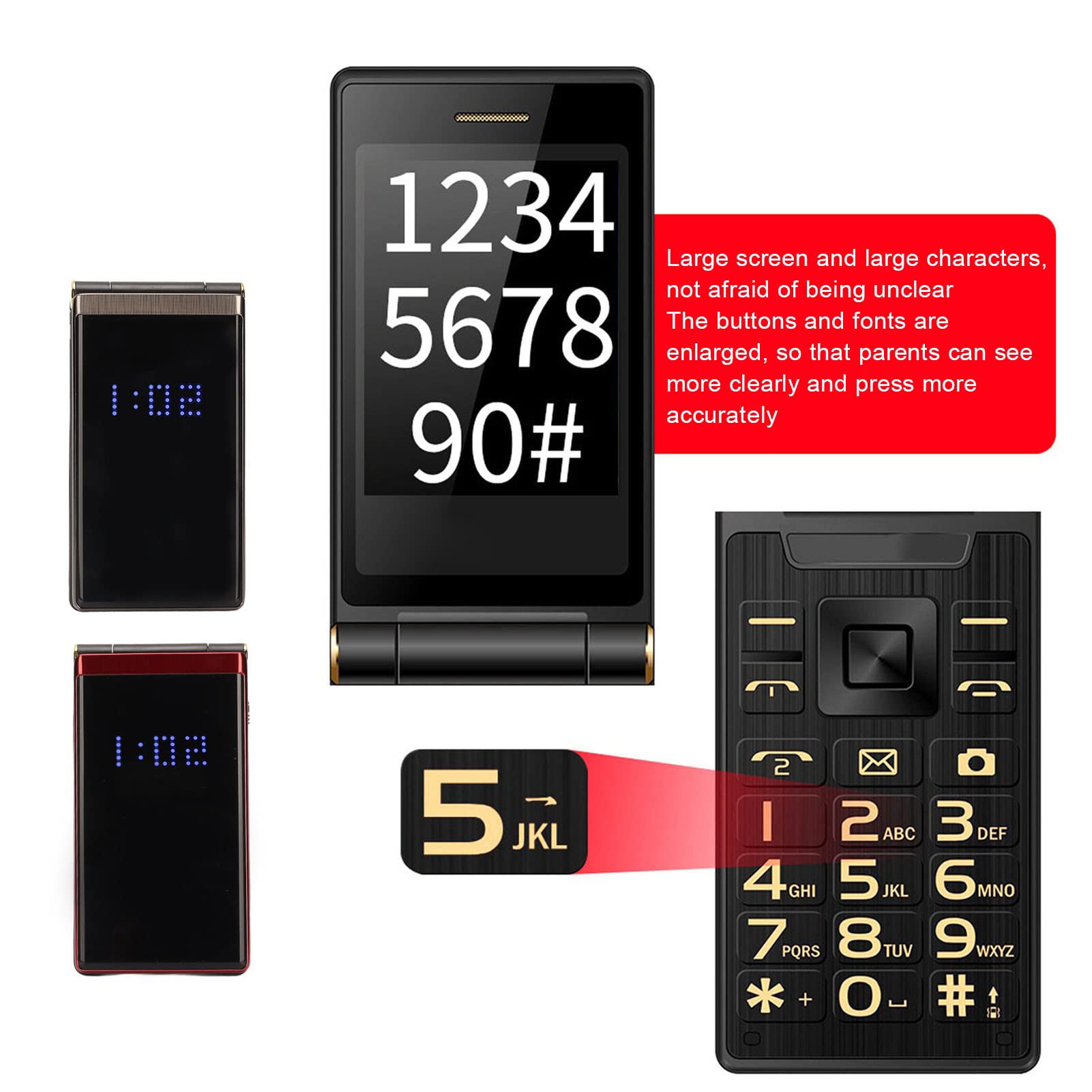 Diydeg Senior Flip Cell Phone, 2.8 Inch Screen Flip Phone for Seniors with Big Buttons, LED Flashlight, Audio Speaker, 5900mAh, Easy to Use, MP3 MP4 Unlocked Phones for Elderly (Red)