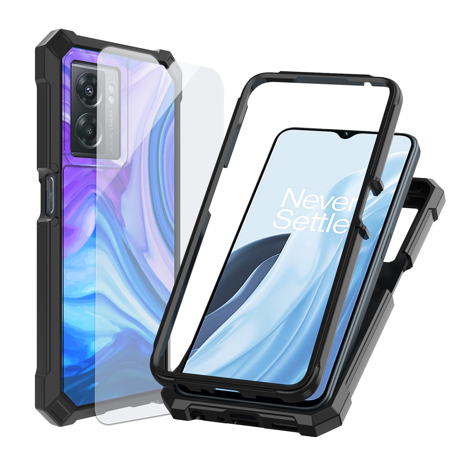 Ailiber Case for One Plus Nord N300 5G, Oppo A77 5G Case with Screen Protector, Dual Layer Structure Protection, Shockproof Corner TPU Bumper, Military Grade Phone Cover for 1 Plus N300 5G-Blue Purple