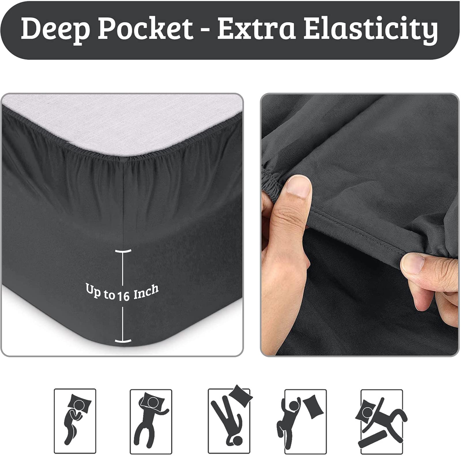 YIYEA Full Sheet Set, Luxury 1800TC Hotel Quality Double Brushed Microfiber Bed Sheets for Full Size Bed, Extra Soft, Deep Pocket, Shrinkage and Fade Resistant, 4PC (Full, Black)