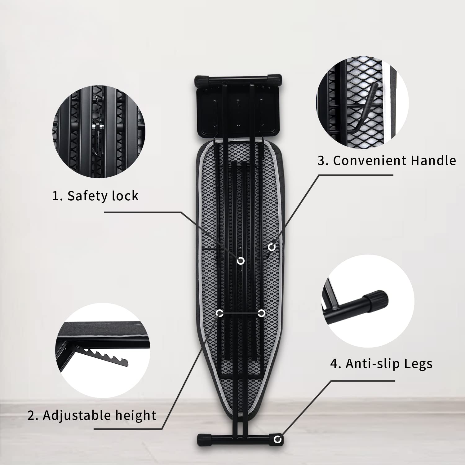 Duwee 13"x43" Ironing Board with Heat Resistant Cover and Thicken Felt Pad, Ironing Boards with Silicone Steam Iron Rest, Heavy Sturdy T-Legs,Black