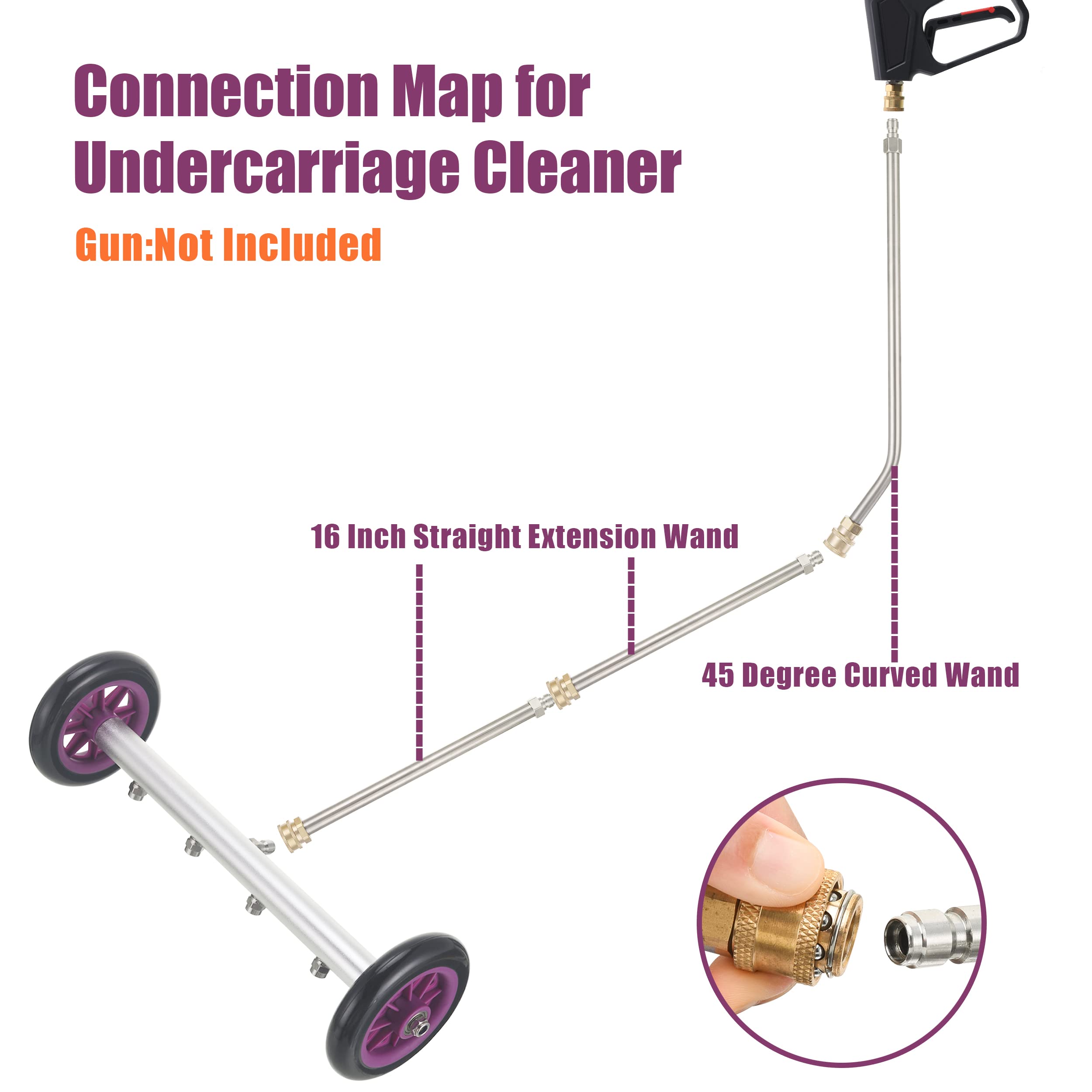 PWACCS Pressure Washer Undercarriage Cleaner – 16 Inch Power Washer Under Carriage Spray – High Pressure Washing Under Car Attachment with 3 Pcs Extension Wand – 4000 PSI